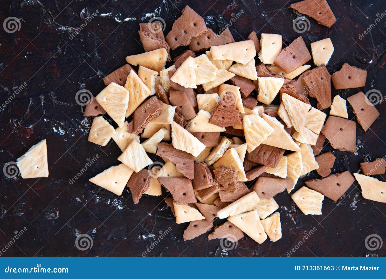 Top View of Chocolate Graham Crackers Broken into Pieces of Crumbs on a ...
