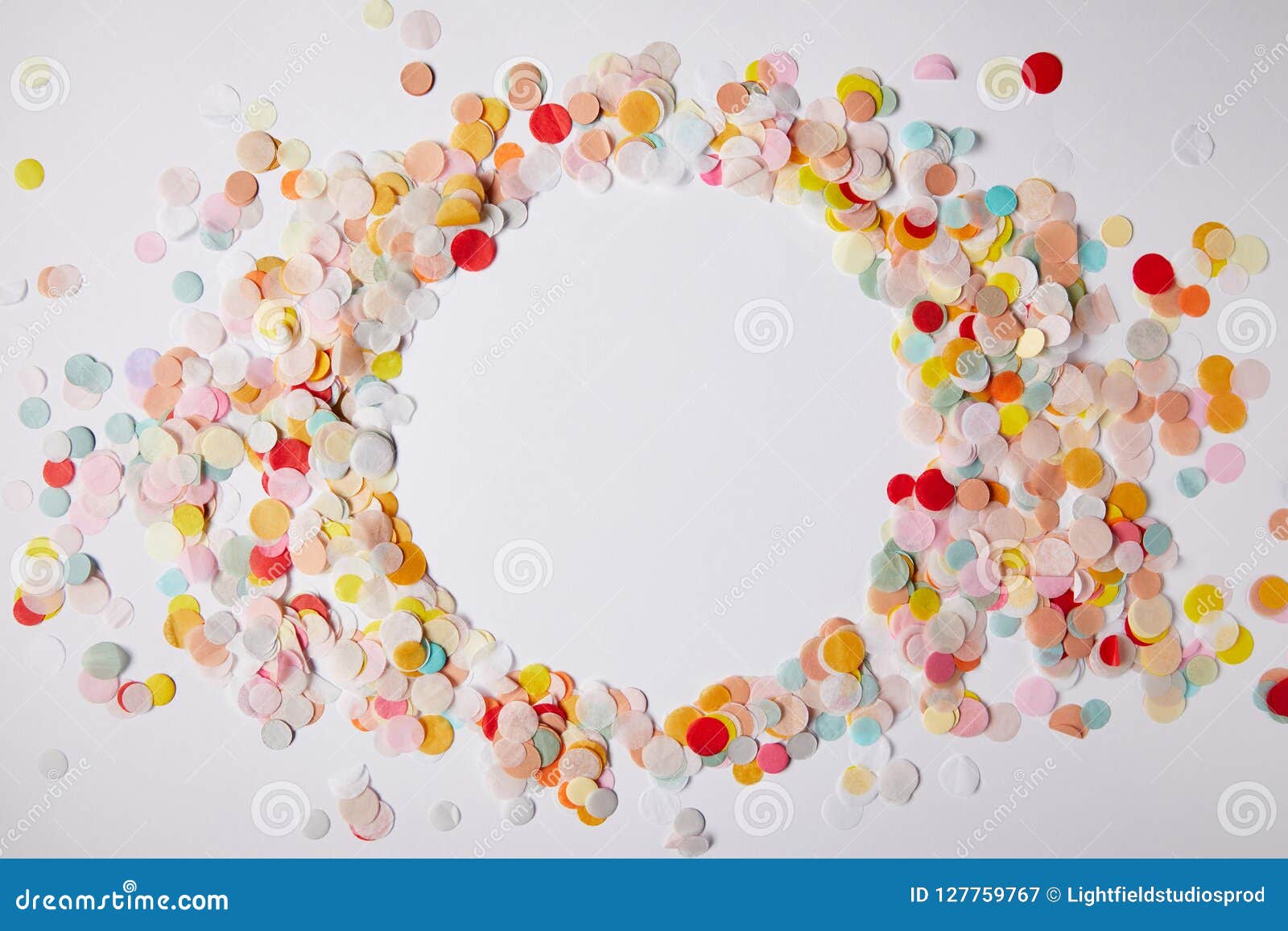 Top View of Circle of Colored Confetti Pieces on White Surface Stock ...