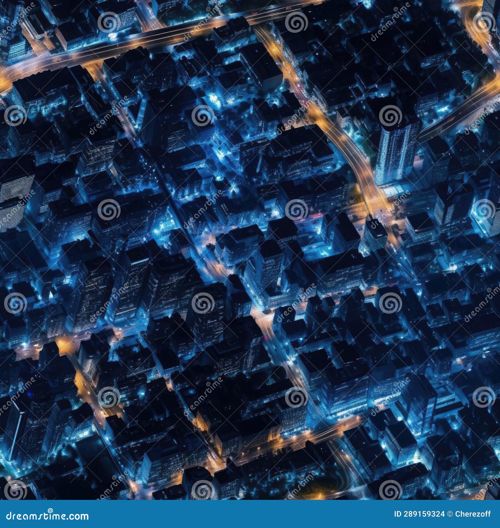 Top View of the City at Night with Illuminated Streets Stock Photo ...