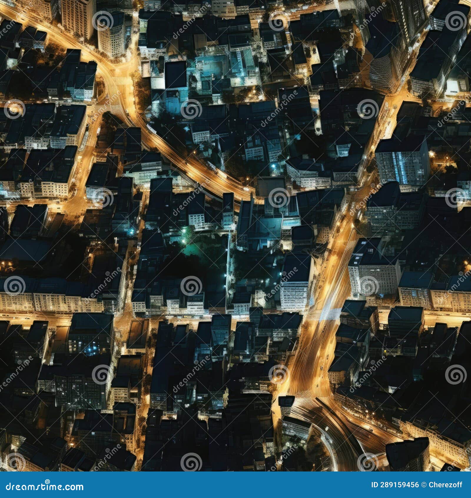 Top View of the City at Night with Illuminated Streets Stock Photo ...