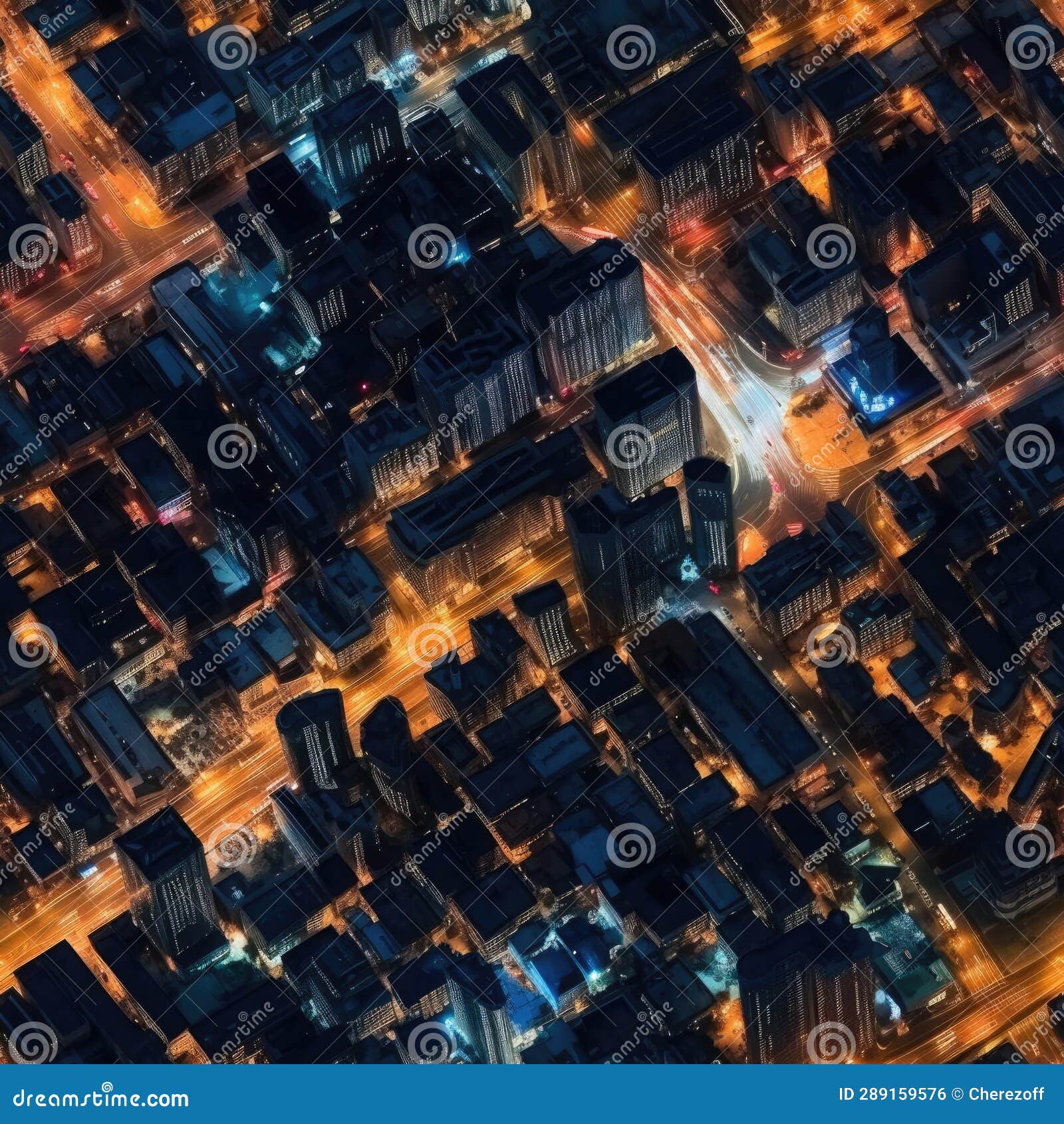 Top View of the City at Night with Illuminated Streets Stock Photo ...