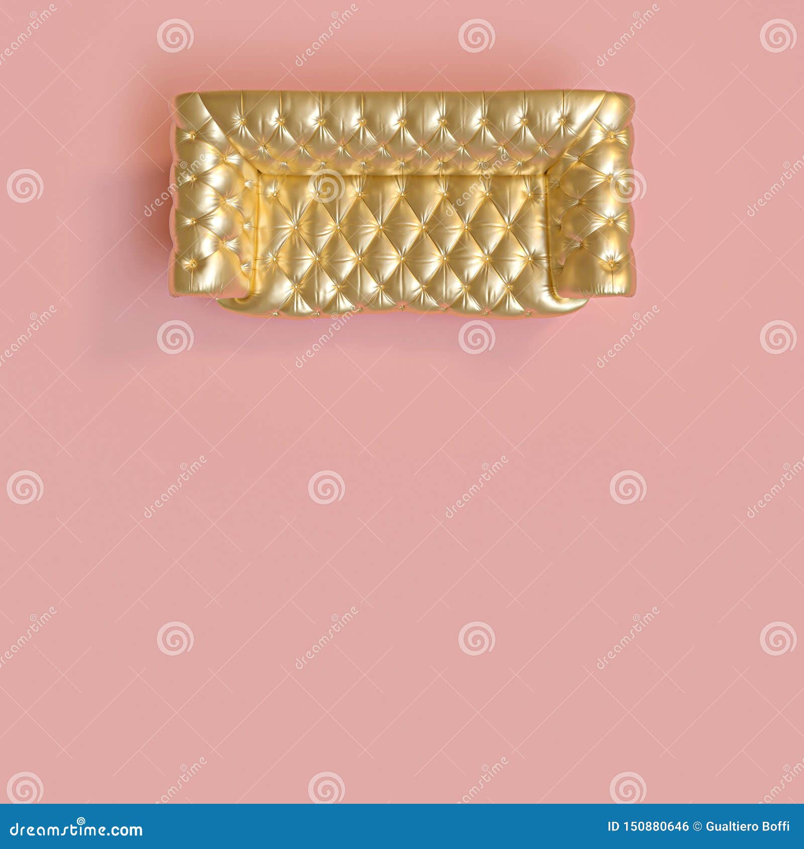 Top View of a Classic Gold-colored Tufted Sofa on a Pink Background ...