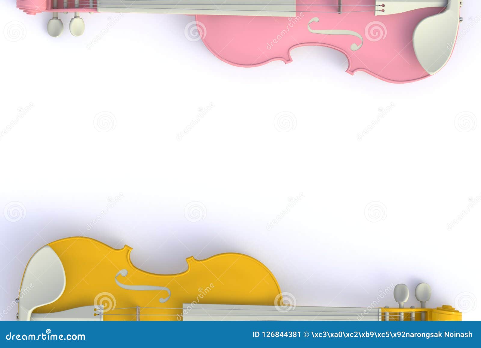Top View of Classical Pink Yellow Violin Isolated on White Background ...