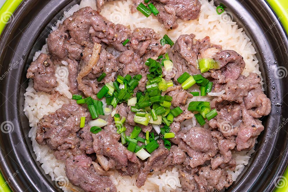 Clay Pot Rice with Beef at Horizontal Composition Stock Image - Image ...
