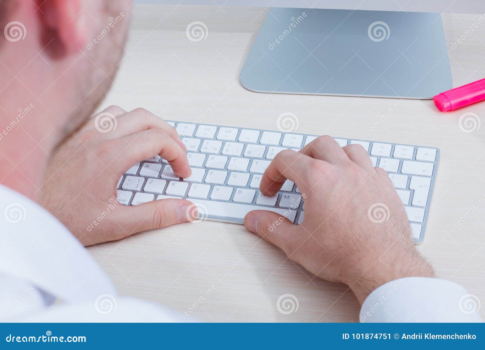 Top View Close Up of Hands with Keyboard Stock Image - Image of male ...