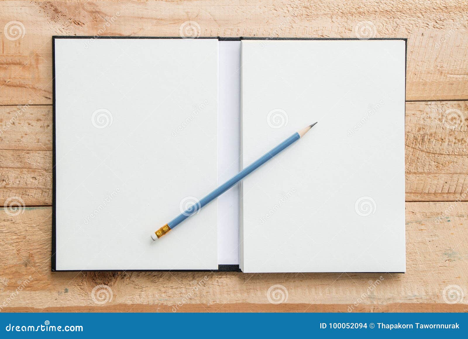Open notebook with pencil stock photo. Image of page - 100052094