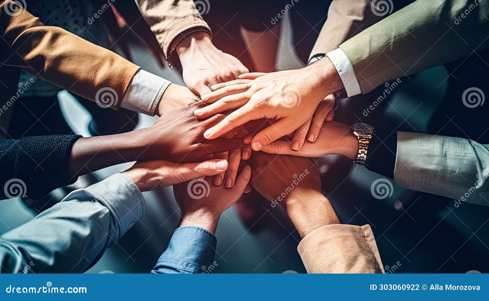 Top View Close-up, Young People Stack Hands, Showing Unity and Teamwork ...