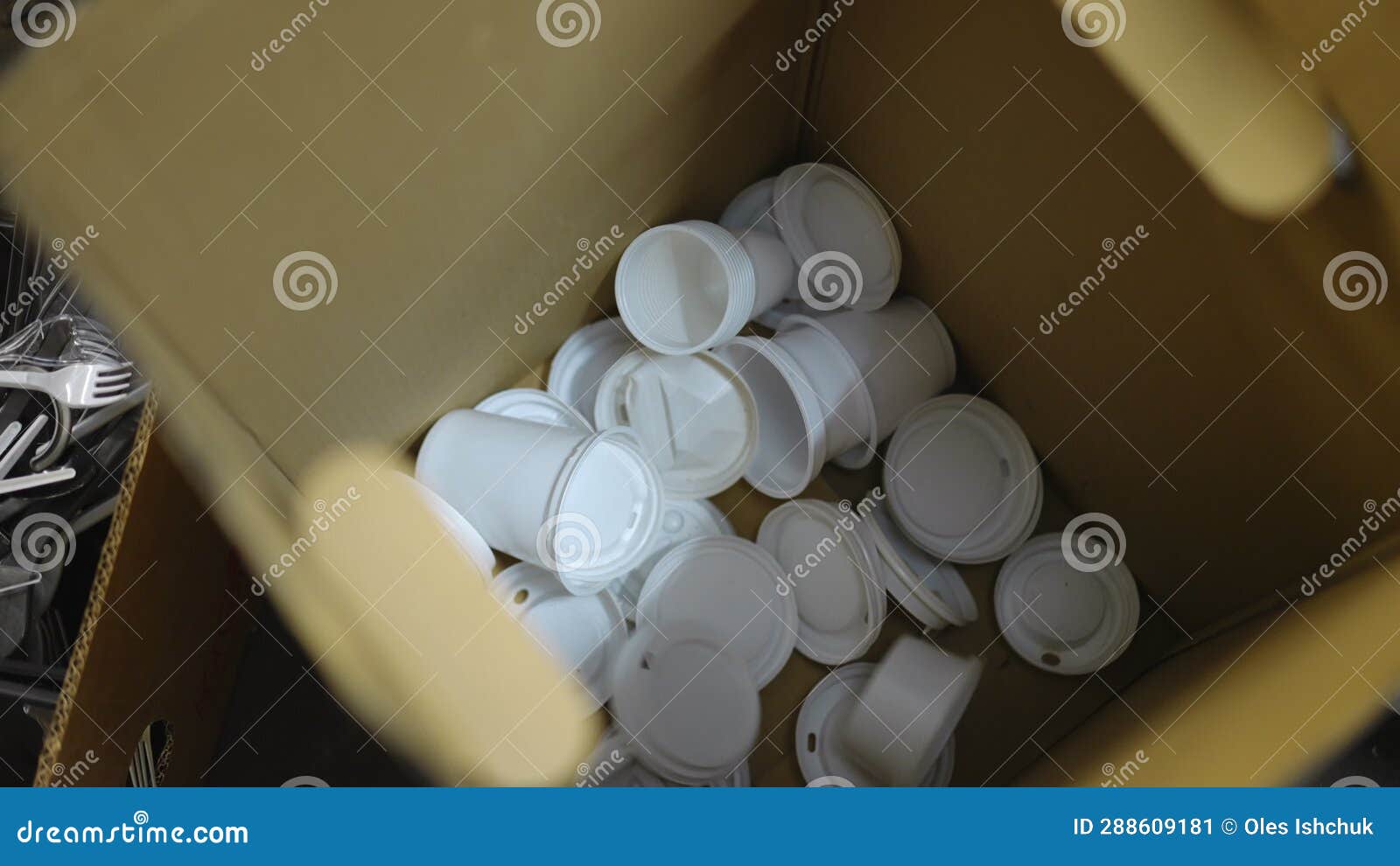 Top View Closeup Box with White Plastic Trash Falling Inside ...