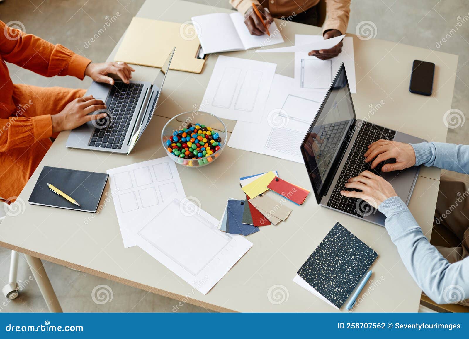 Designer Team Meeting Top View Stock Photo - Image of multiethnic ...