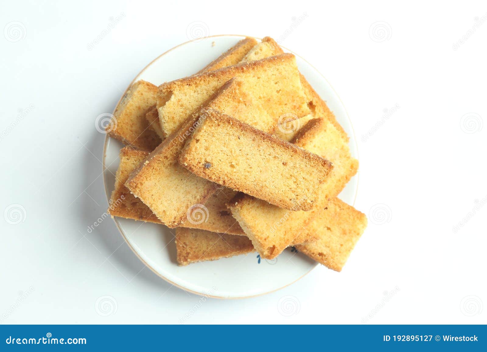 Top View Closeup of Piled Rectangular Pieces of Bread on a Plate Stock ...