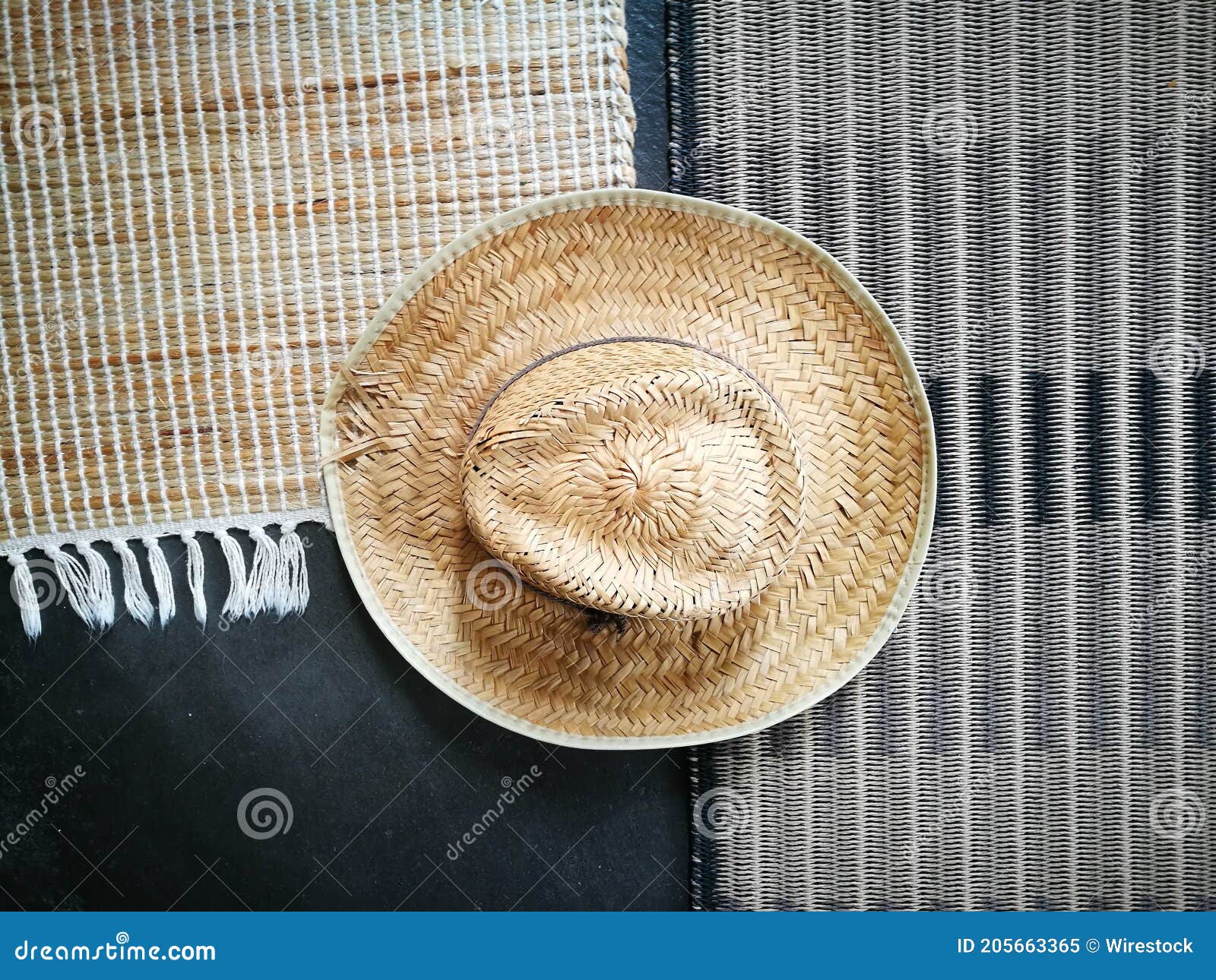 Top View Closeup of a Thatch Hat Placed on a Grey Surface Stock Image ...