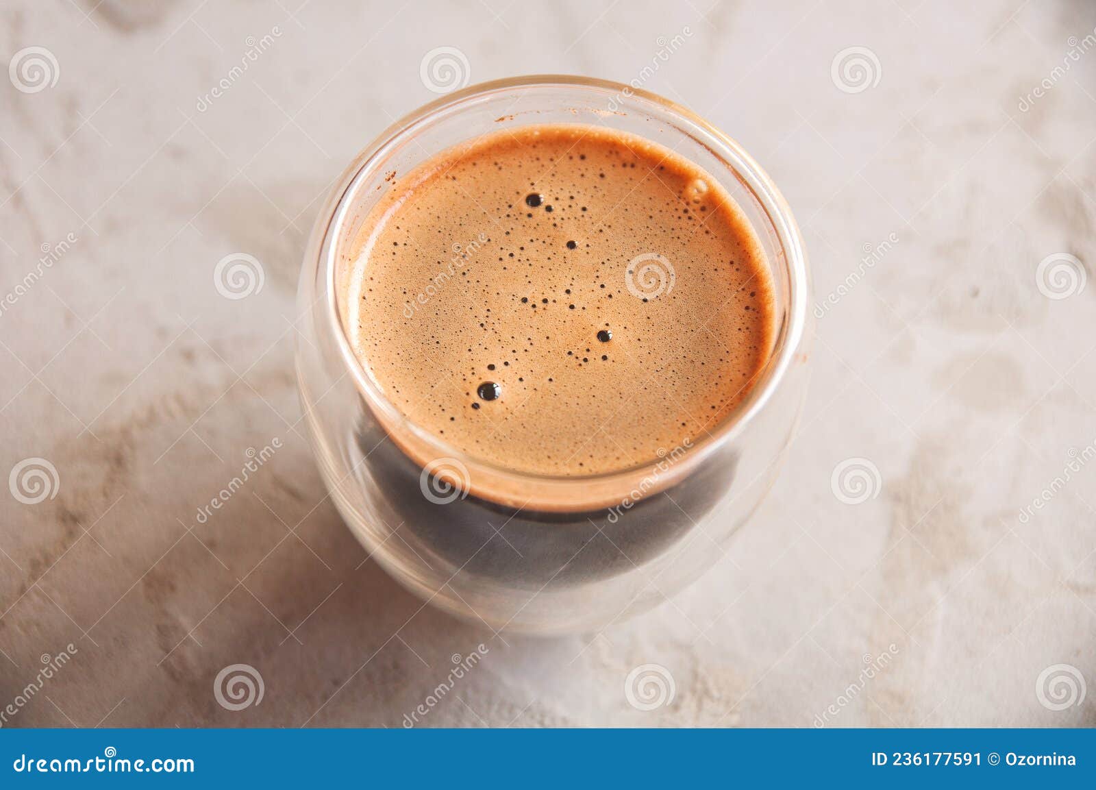 Top View of Coffee in Glass with Double Walls on Concrete Table Stock ...