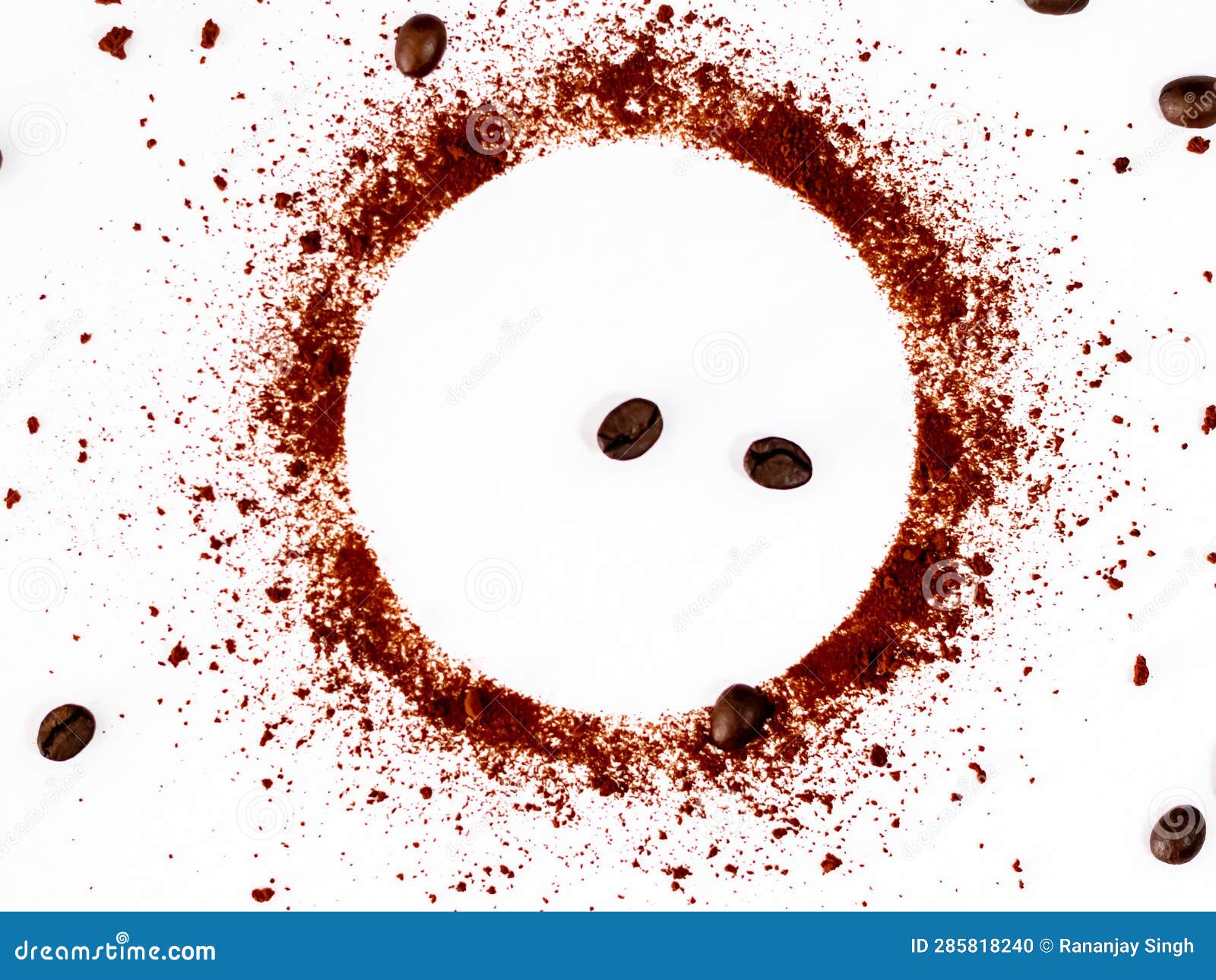 Top View of Coffee Powder Circle on White Background with Roasted Beans ...