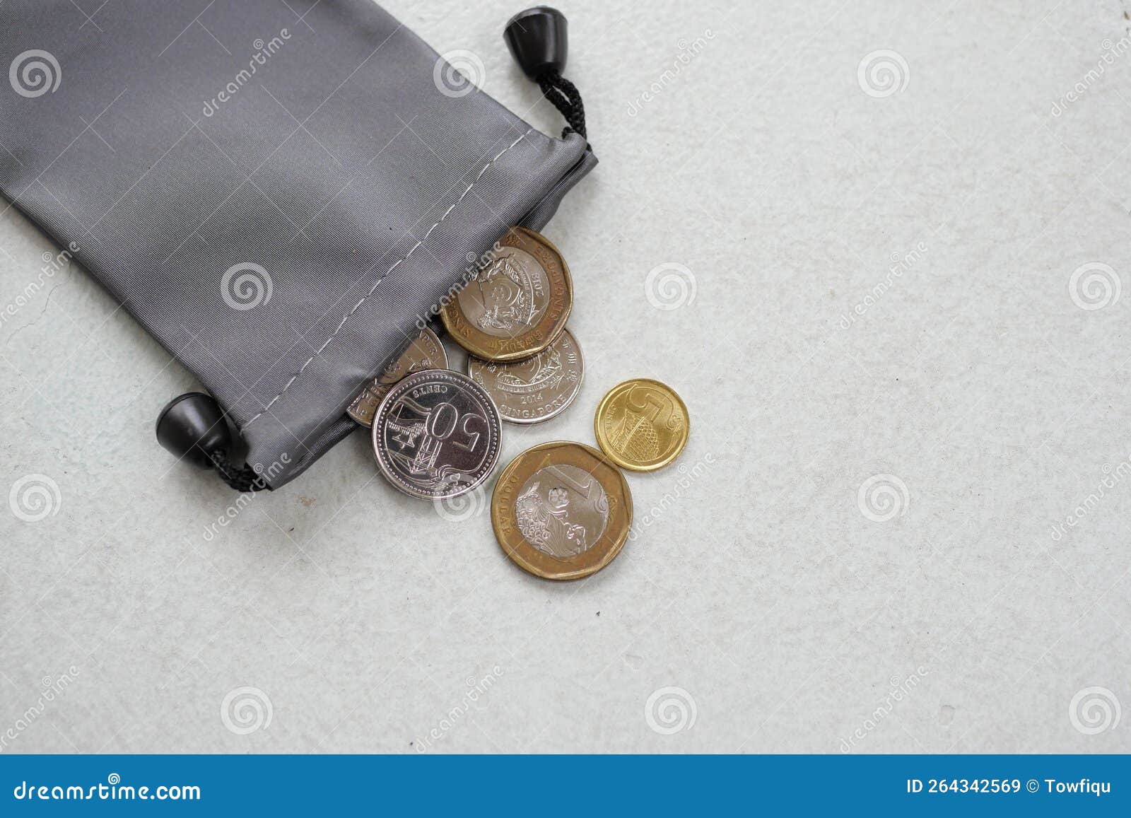 Top View of Coins Spilling from a Small Bag Stock Image - Image of rich ...