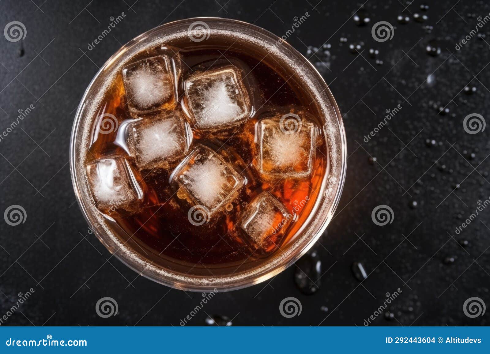 Top View of Cola Soda in a Glass with Ice Cubes Stock Photo - Image of ...