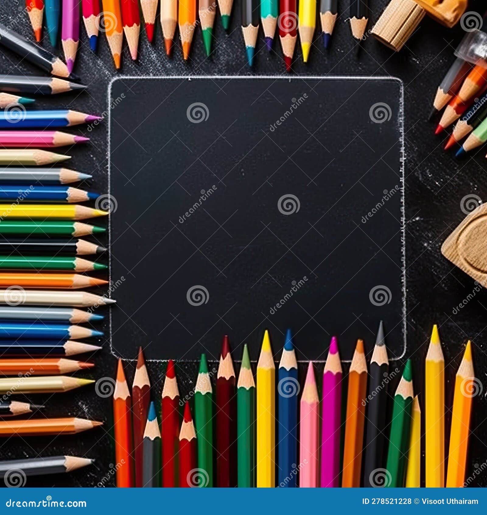 Top View Colored Pencils on Black Background,Beautiful Colors for ...