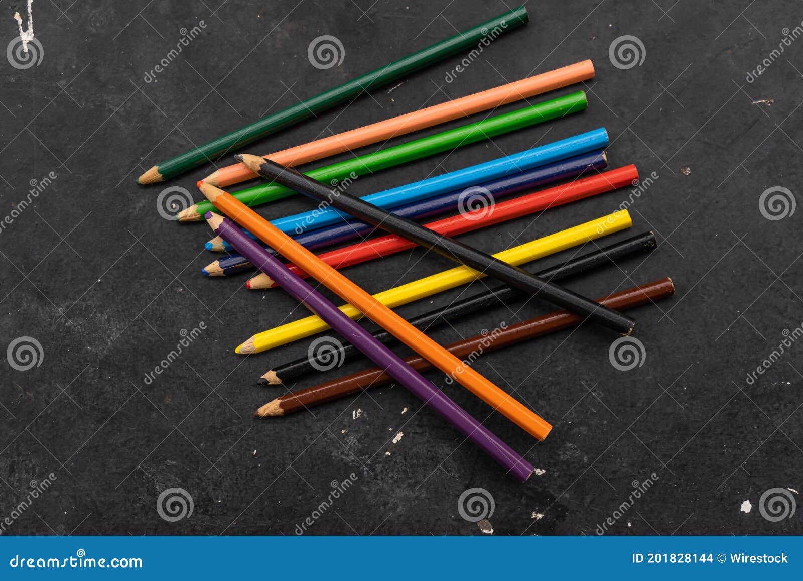 Top View of Colored Pencils on a Dark Table Stock Photo - Image of ...