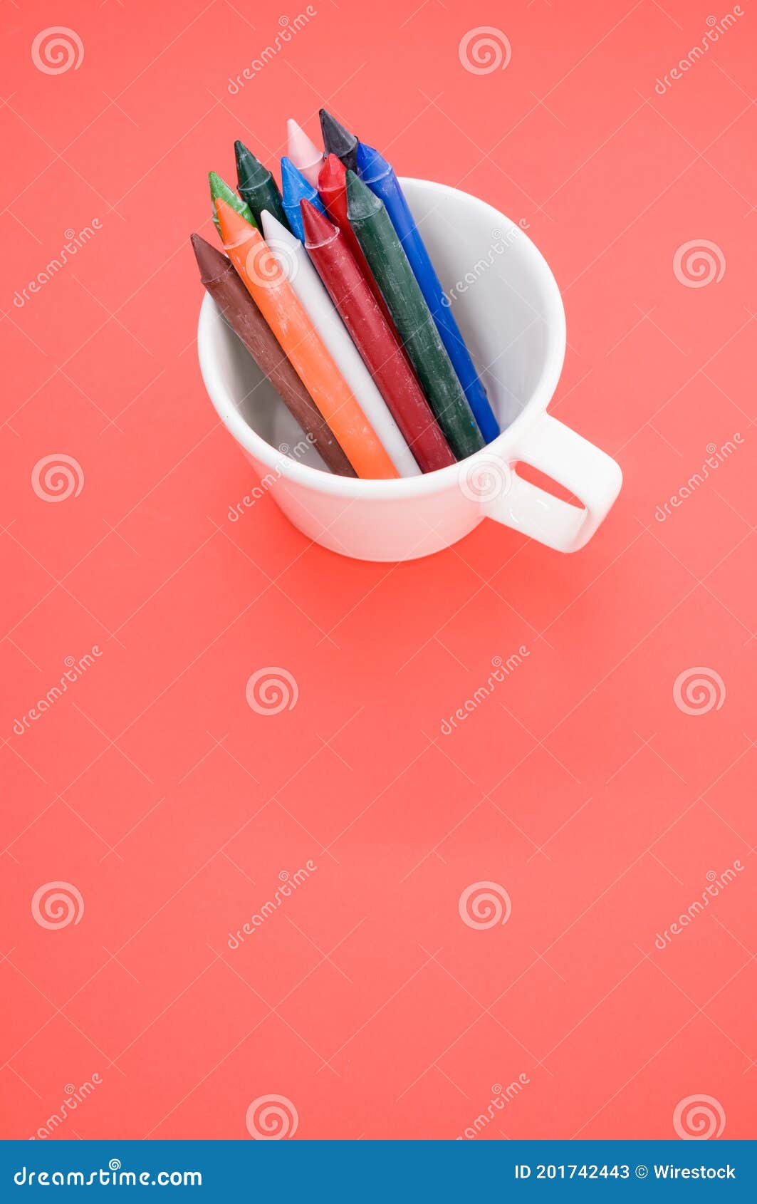 Top View of the Colorful Crayons in the Cup on the Red Surface - Space ...