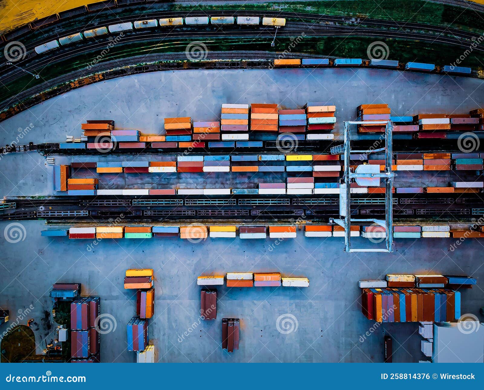Top View of Colorful Freight Trains on the Railway Station Stock Photo ...