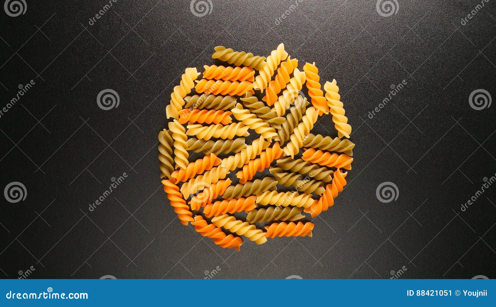 TOP VIEW: Colorful Fusilli Pastas on a Black Table Stock Image - Image ...