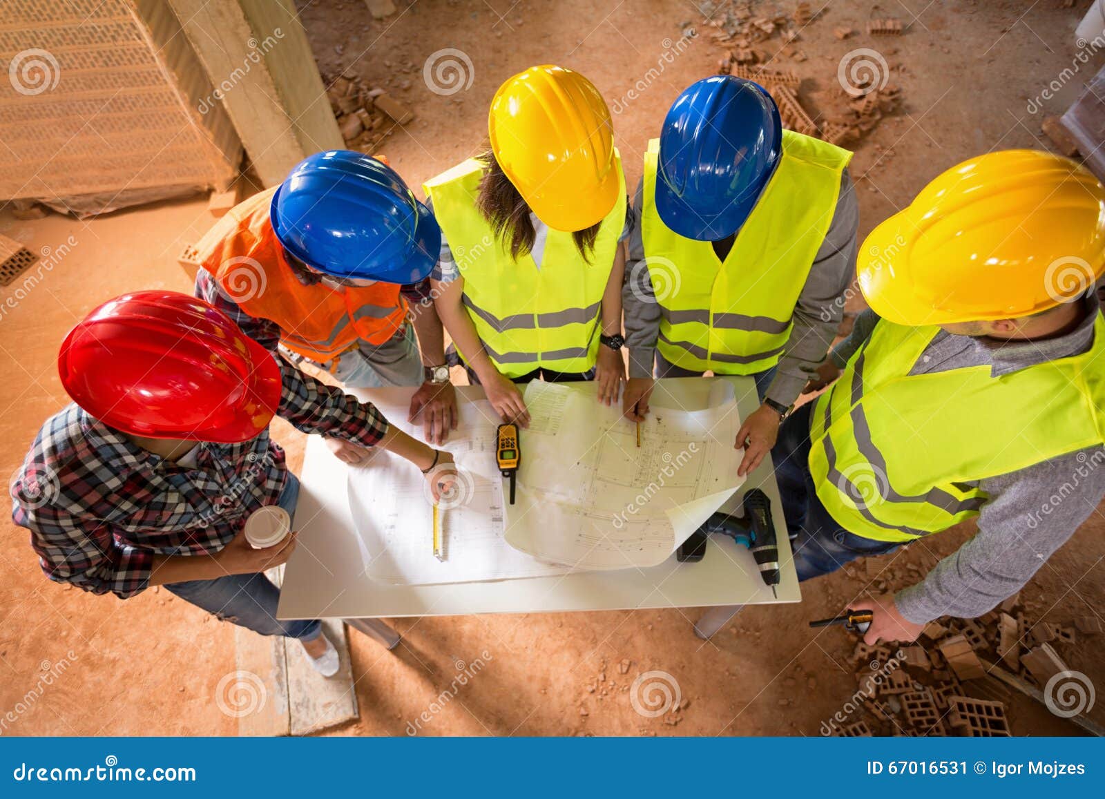 Top View Of Architects Drawing Modern House With Sample Material ...