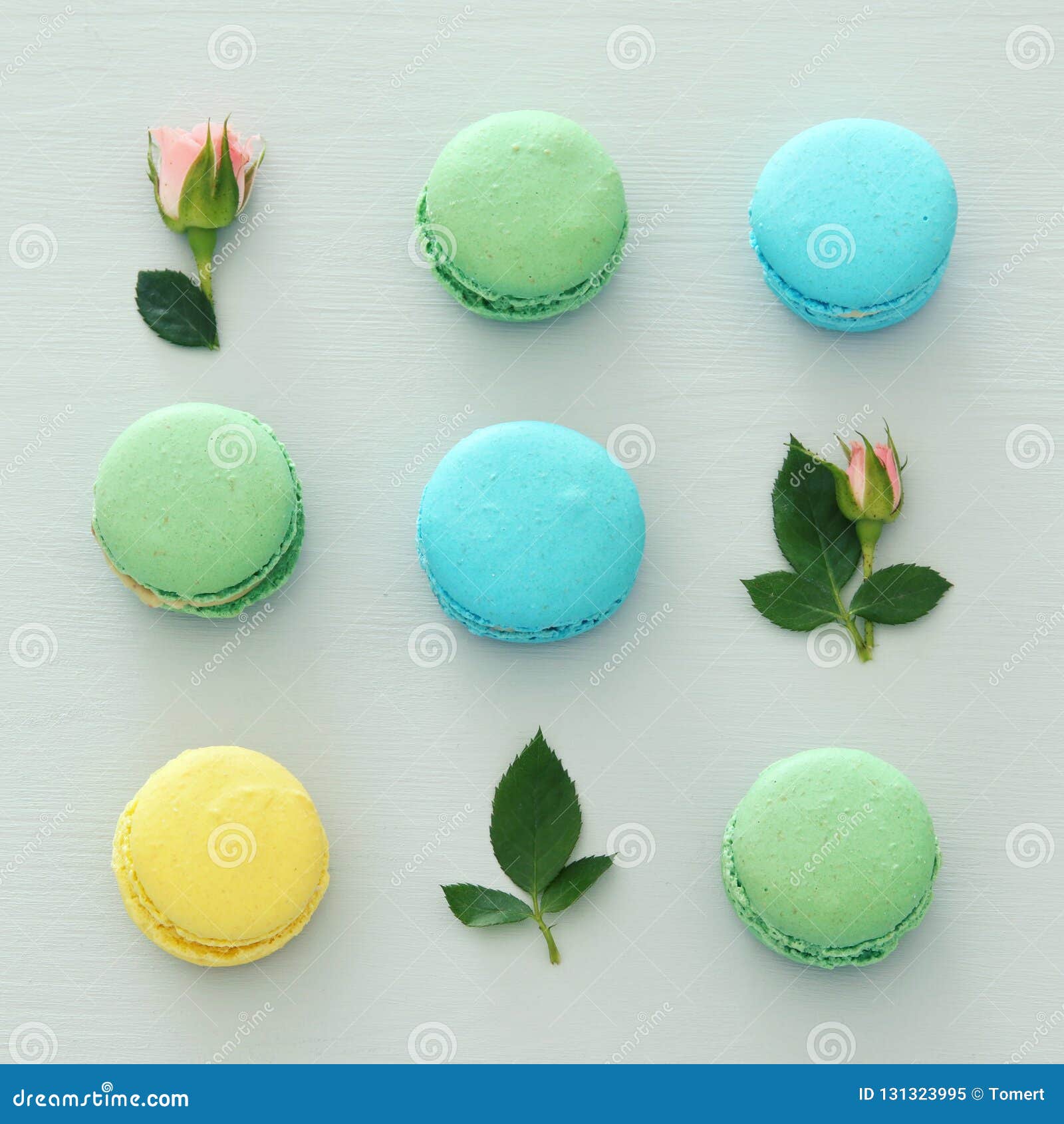 Top View of Colorful Macaron or Macaroon Over Pastel Blue Background ...
