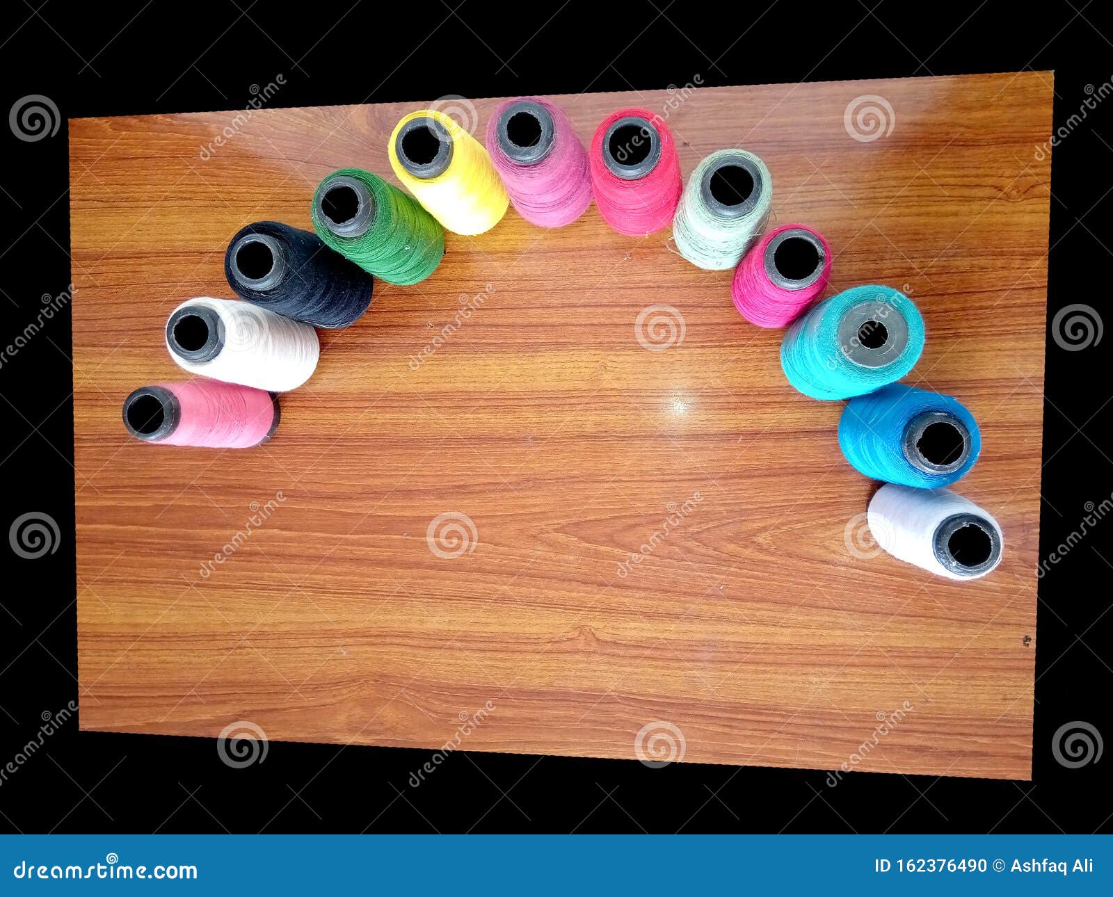 Top View of Colorful Sewing Threads Stitching Threads Tailoring on Wood ...