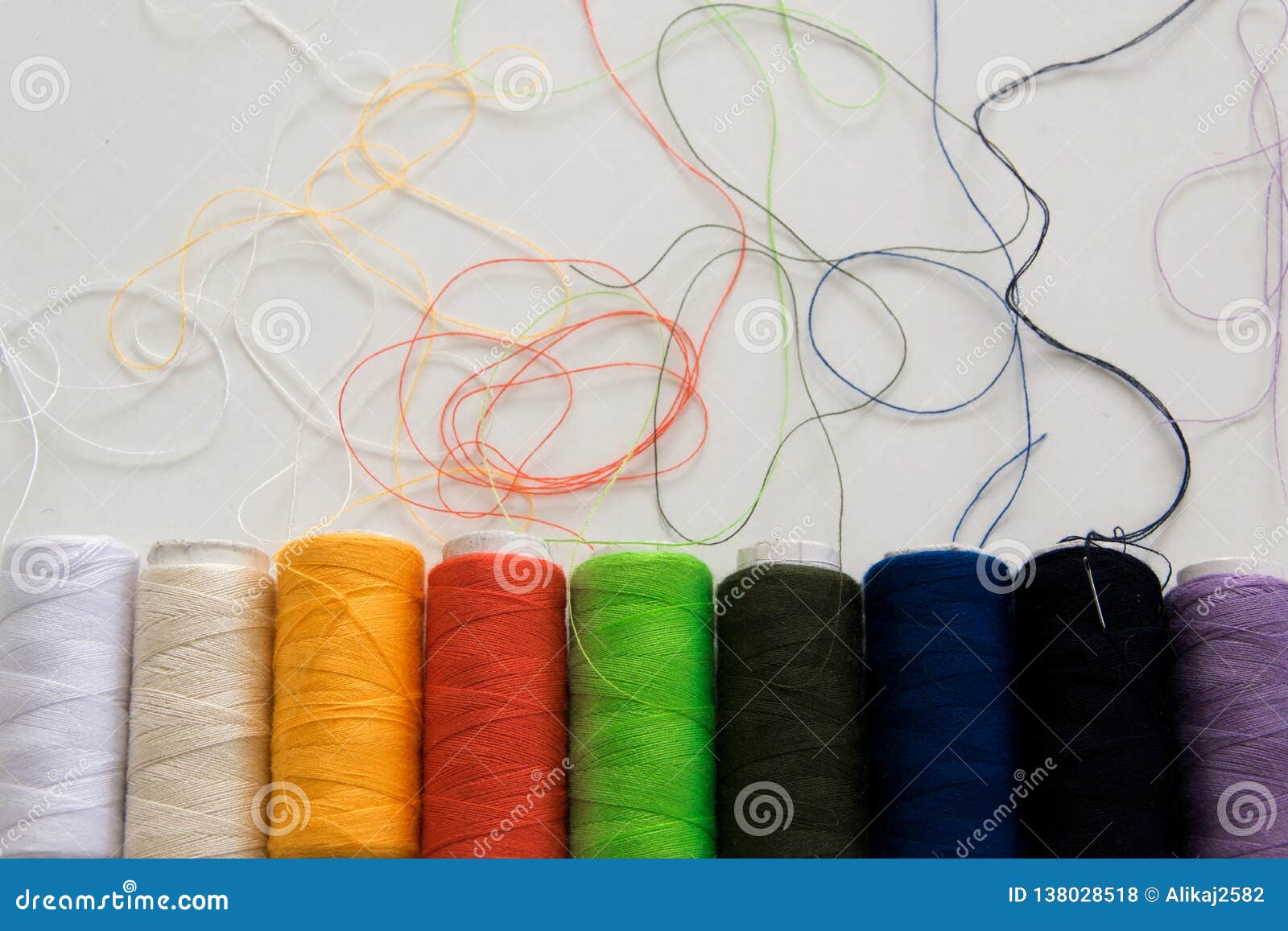 Top View of Colorful Sewing Threads on White Background Stock Photo ...