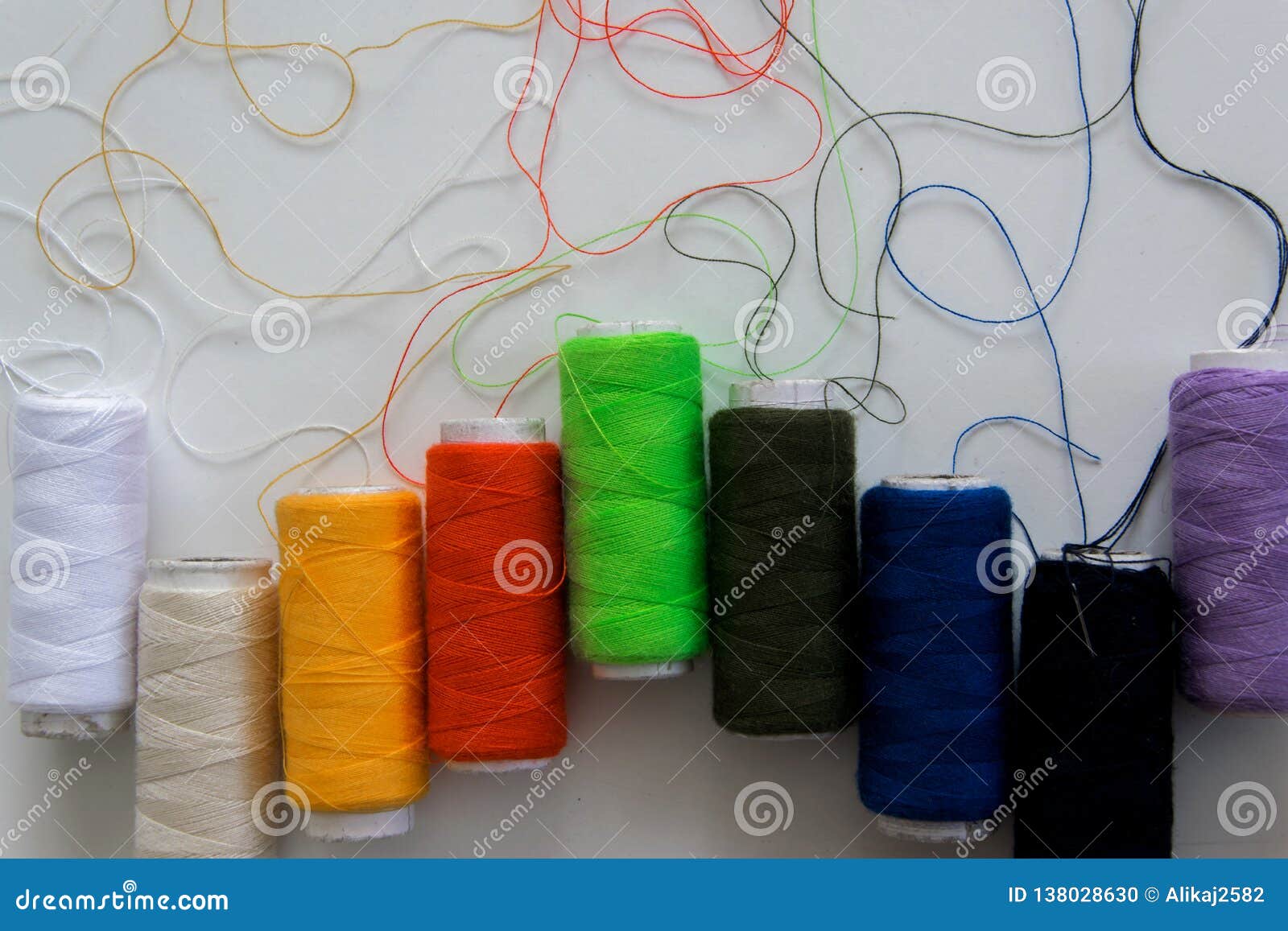 Top View of Colorful Sewing Threads on White Background Stock Photo ...