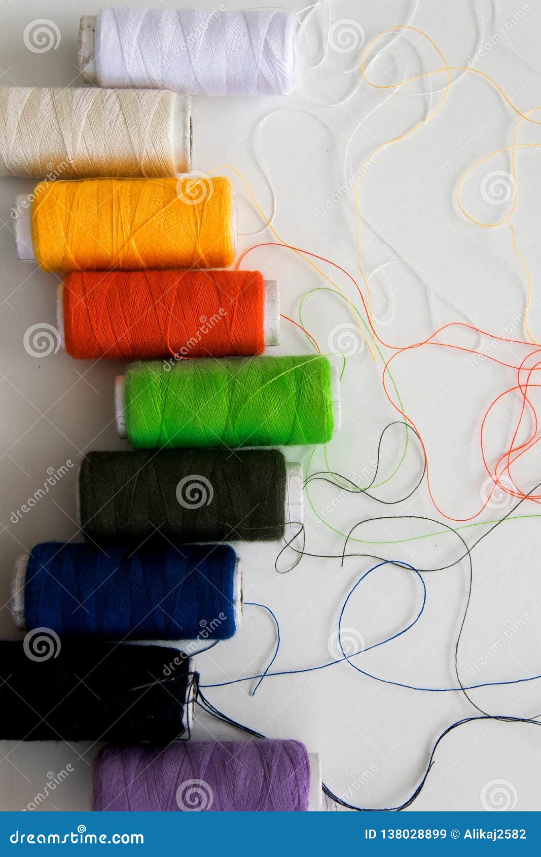 Top View of Colorful Sewing Threads on White Background Stock Image ...