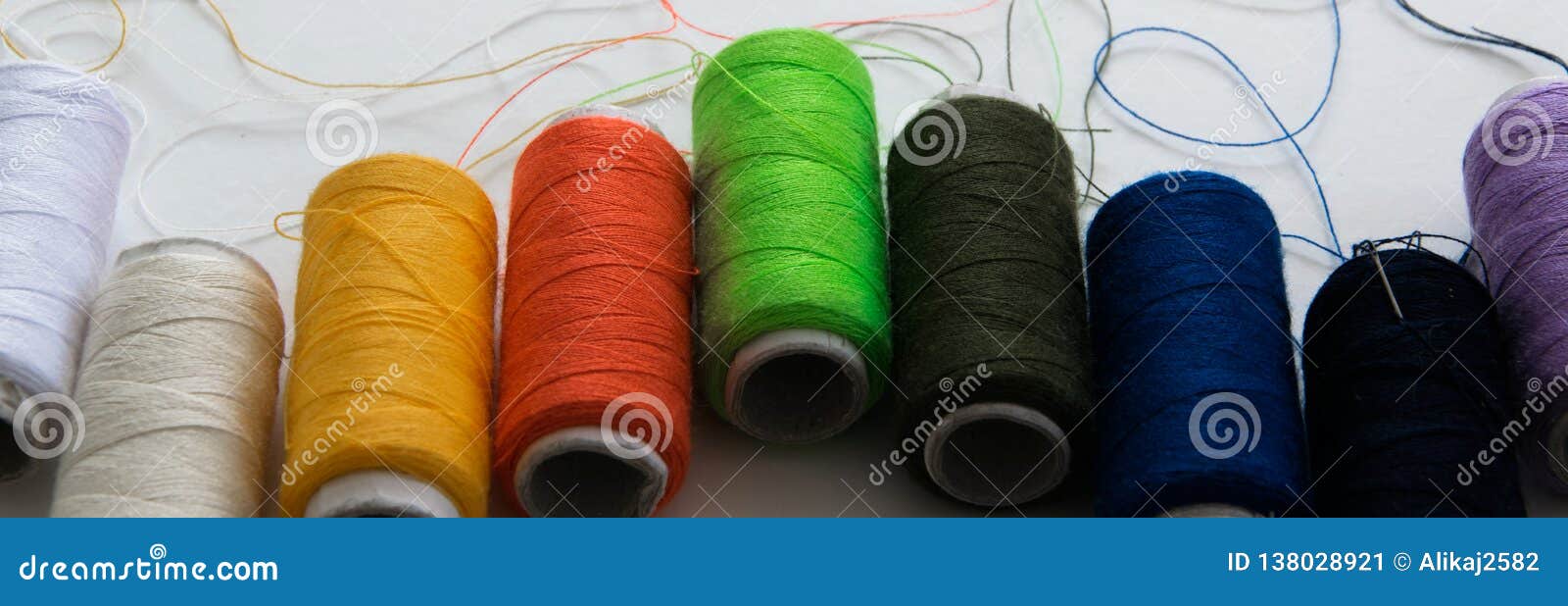 Top View of Colorful Sewing Threads on White Background Stock Image ...