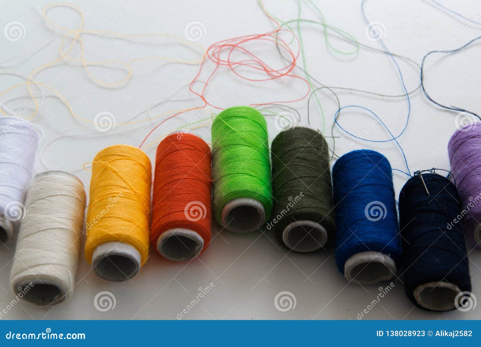 Top View of Colorful Sewing Threads on White Background Stock Image ...