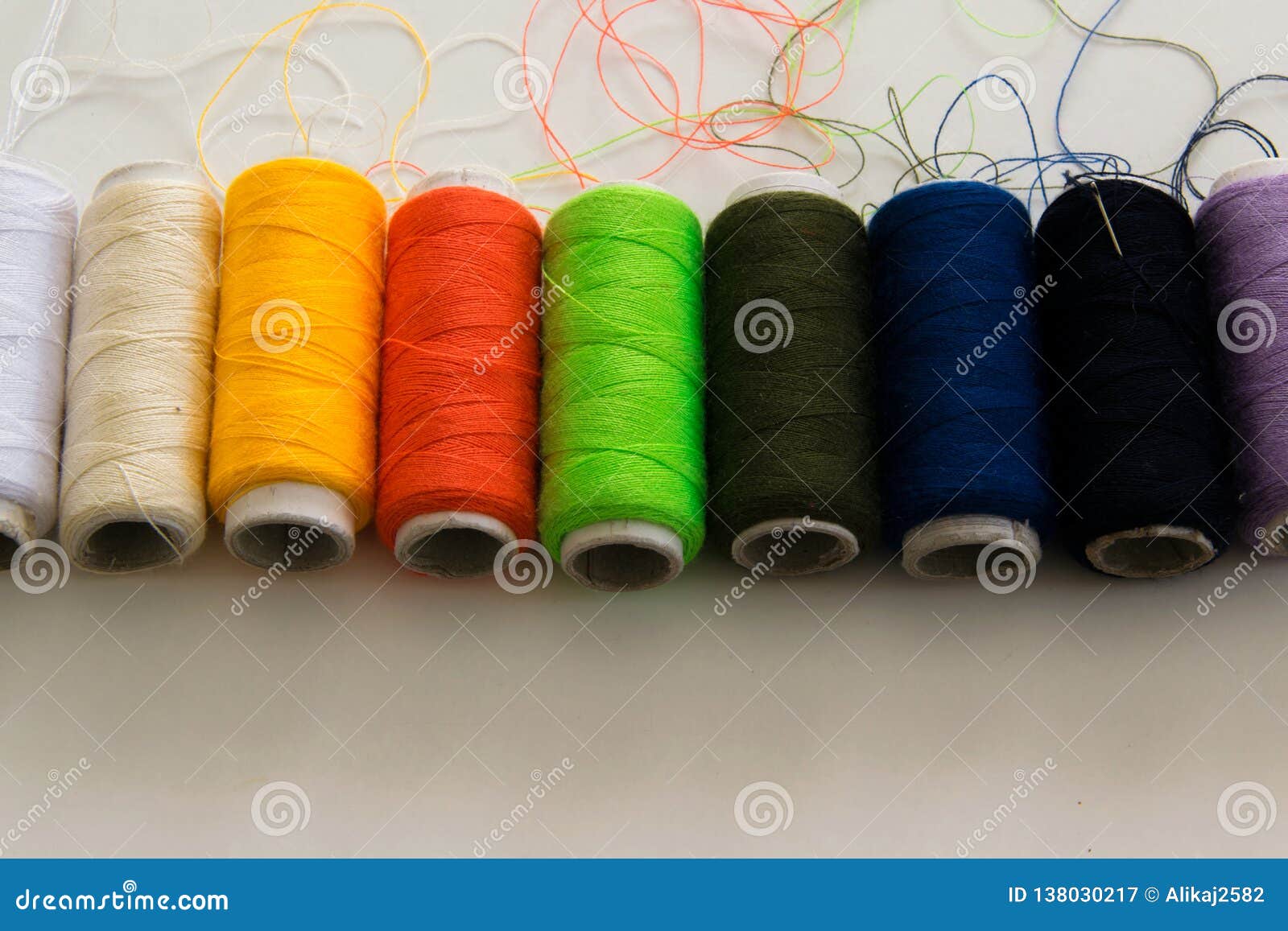 Top View of Colorful Sewing Threads on White Background Stock Image ...