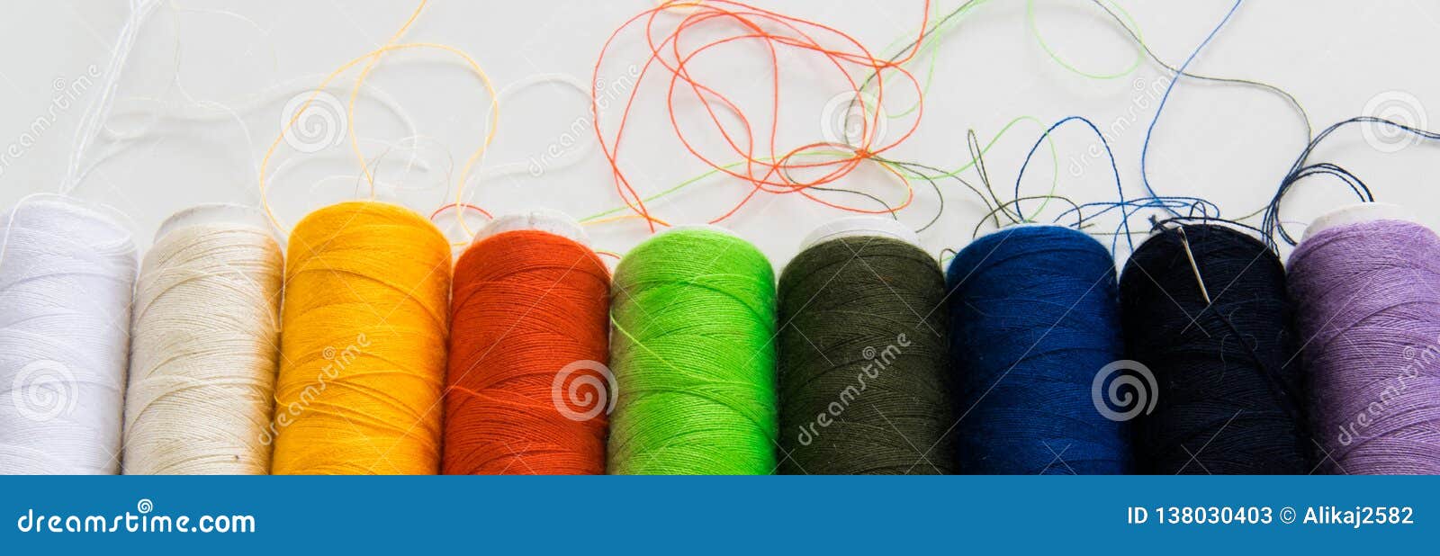 Top View of Colorful Sewing Threads on White Background Stock Image ...