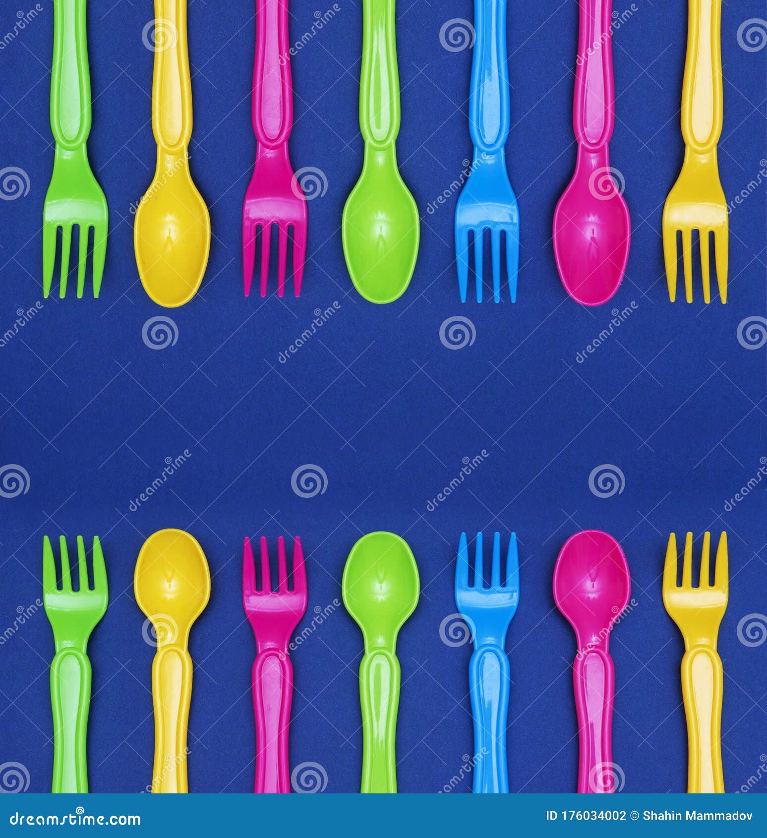 Top View of Colorful Spoon and Fork Element on Blue Color Table.flat ...