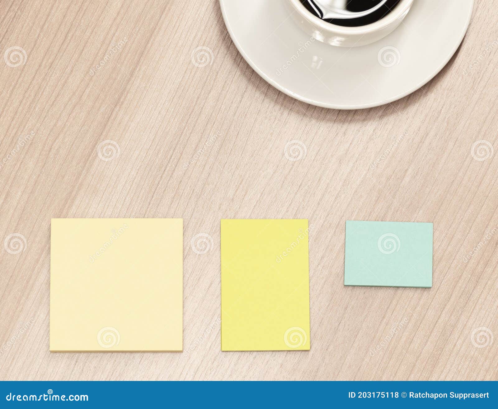 Top View Colorful Sticky Note and Half Coffee Cup Stock Photo - Image ...