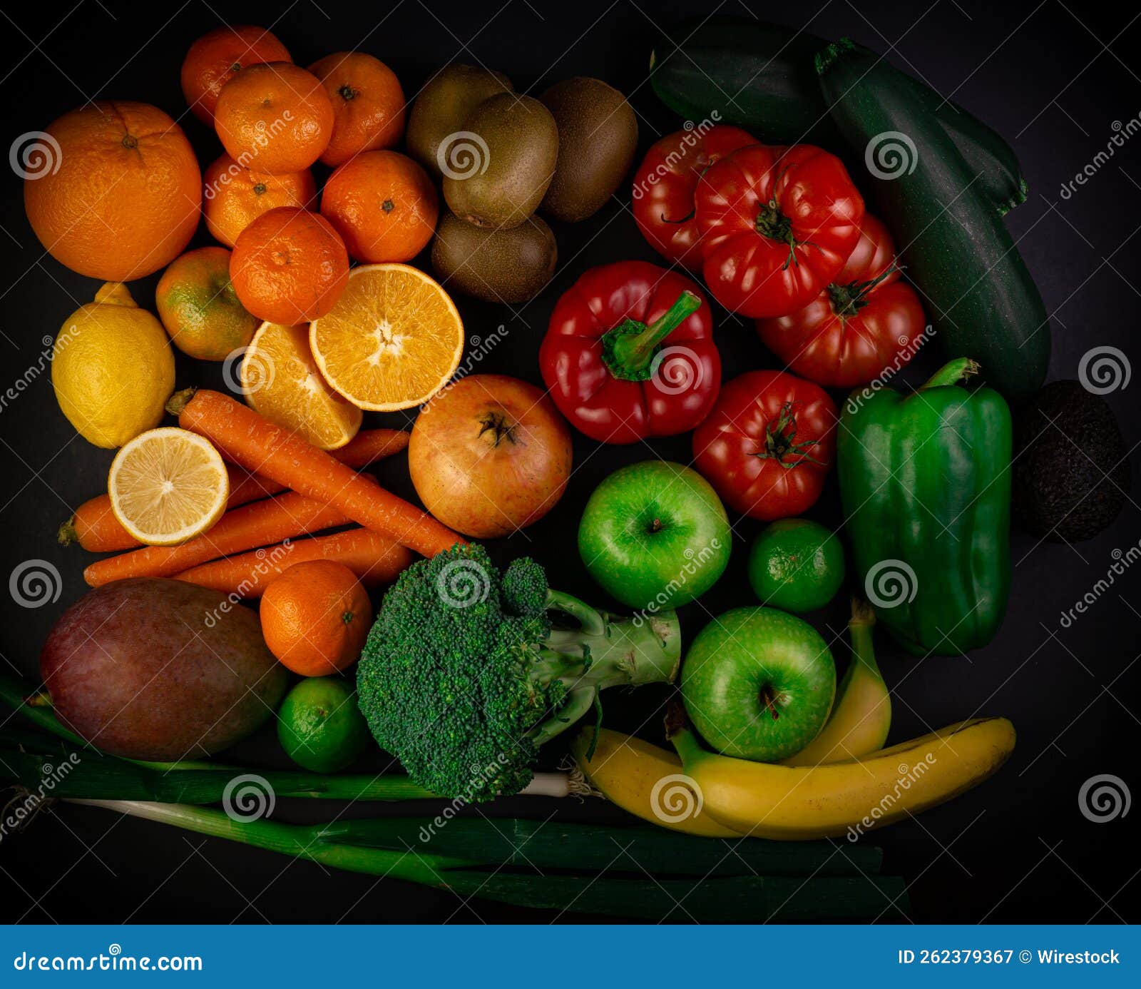 Top View of Colorful Vegetables and Fruits on a Table Stock Image ...