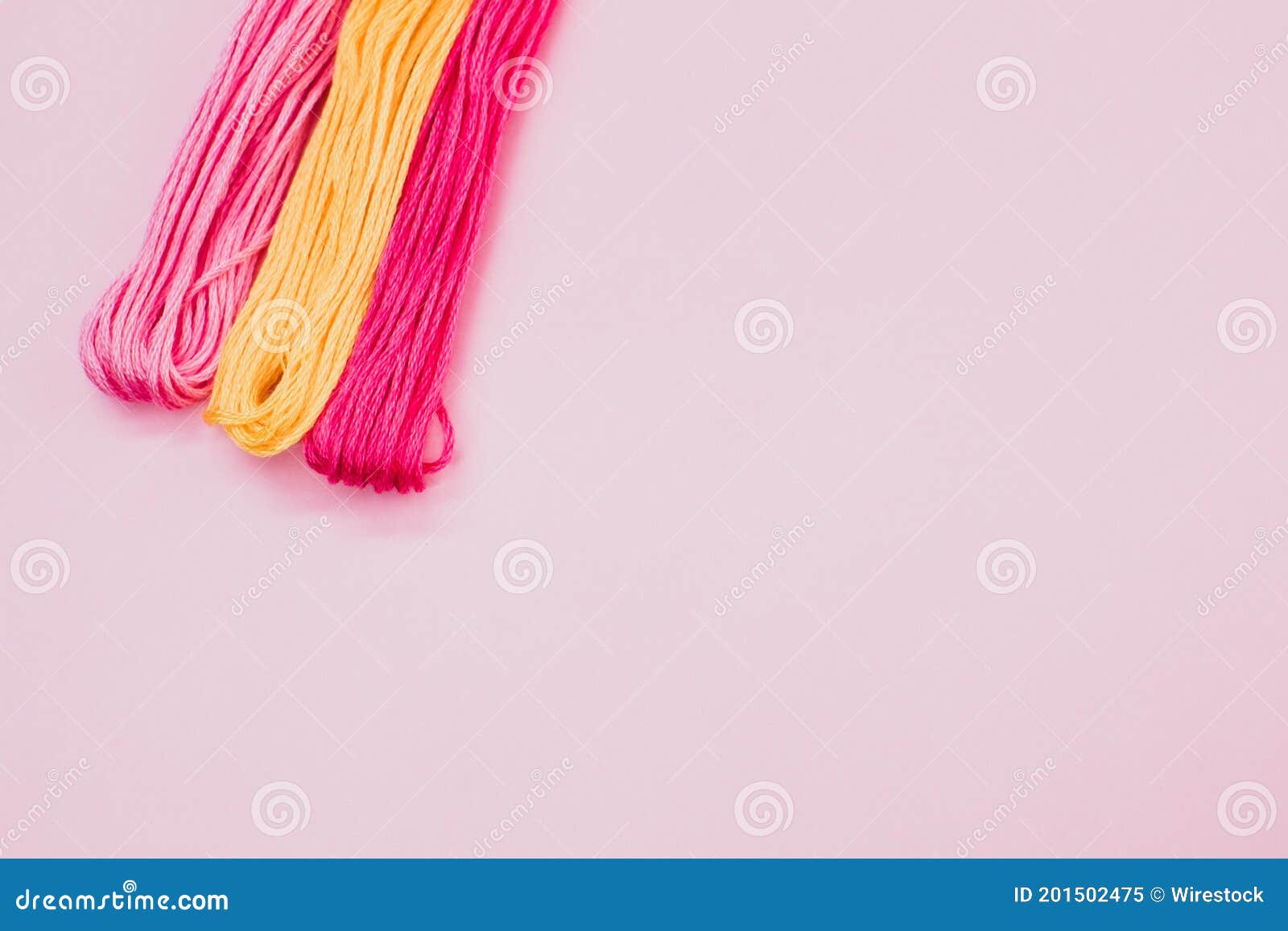 Top View of Colorful Yarns Isolated on a Pink Background Stock Image ...