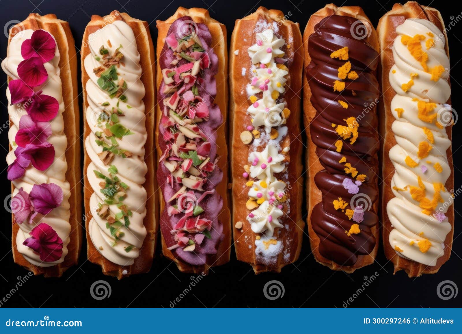 A Top View of a Colourful Assortment of Eclairs with Different Icings ...