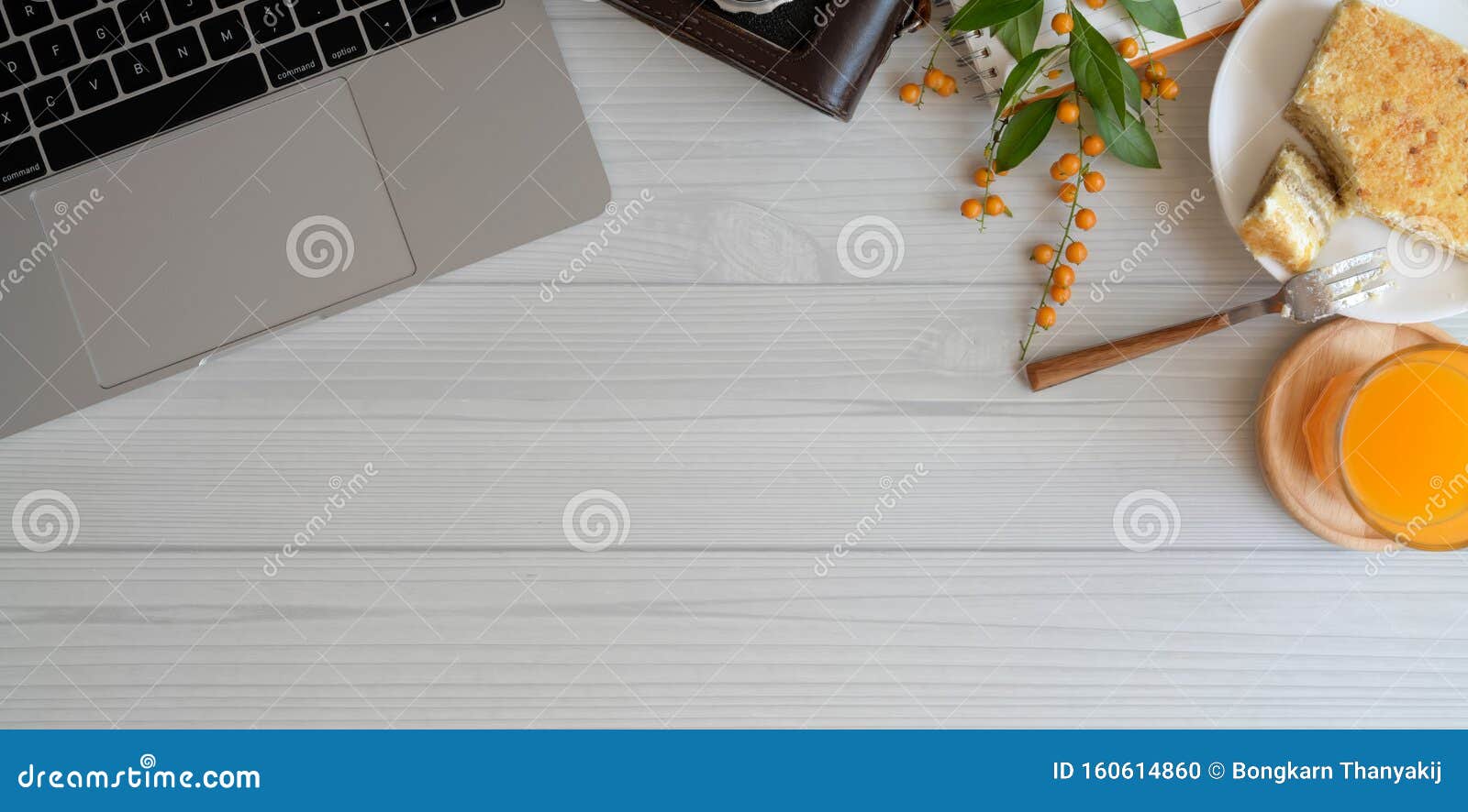 Comfortable Workspace with Copy Space and Laptop Computer with Toast ...