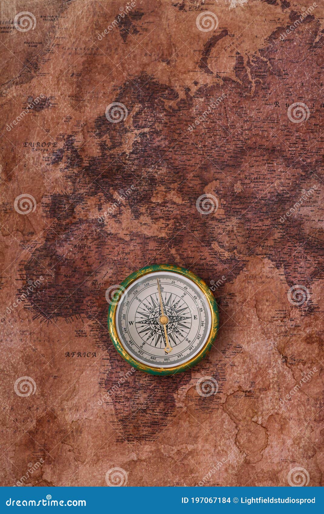 View of Compass on Ancient World Map Stock Photo - Image of geography ...