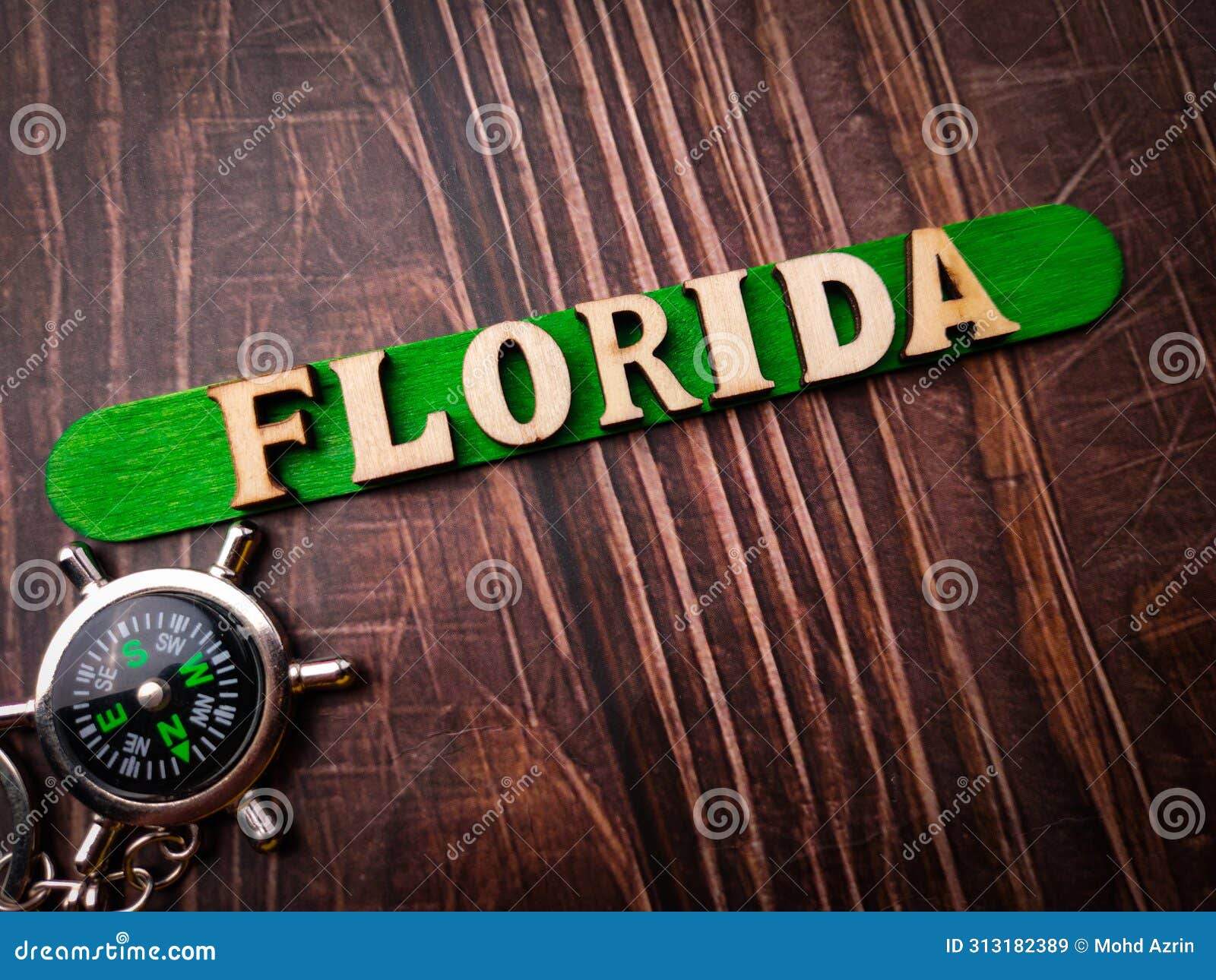 Top View Compass and Wooden Word with Text FLORIDA Stock Image - Image ...