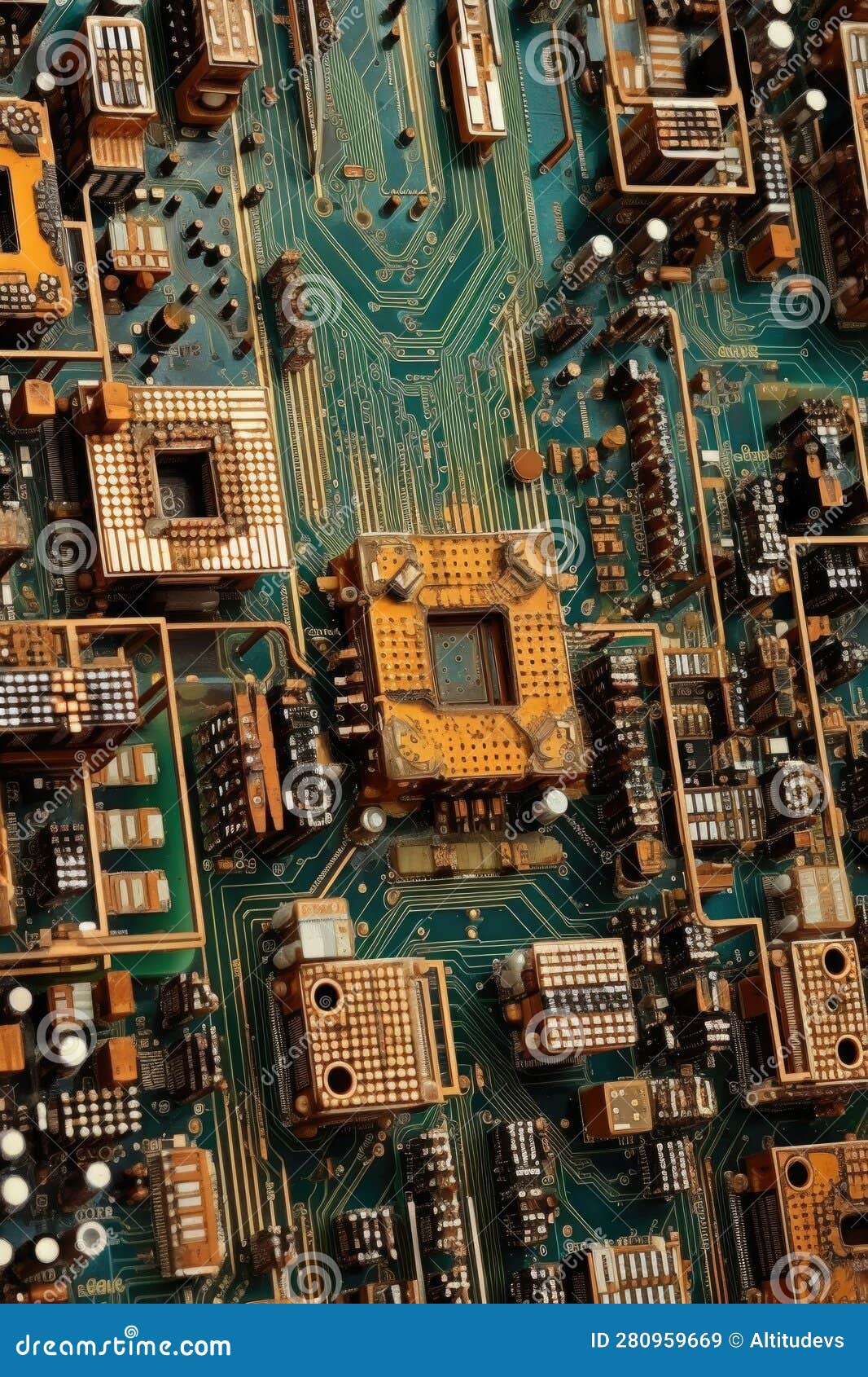 Top View of a Complex Circuit Board Stock Illustration - Illustration ...