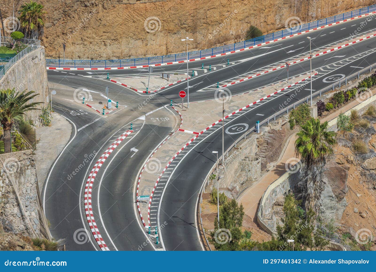 Top View of Complex Road Interchange in Mountainous Terrain ...