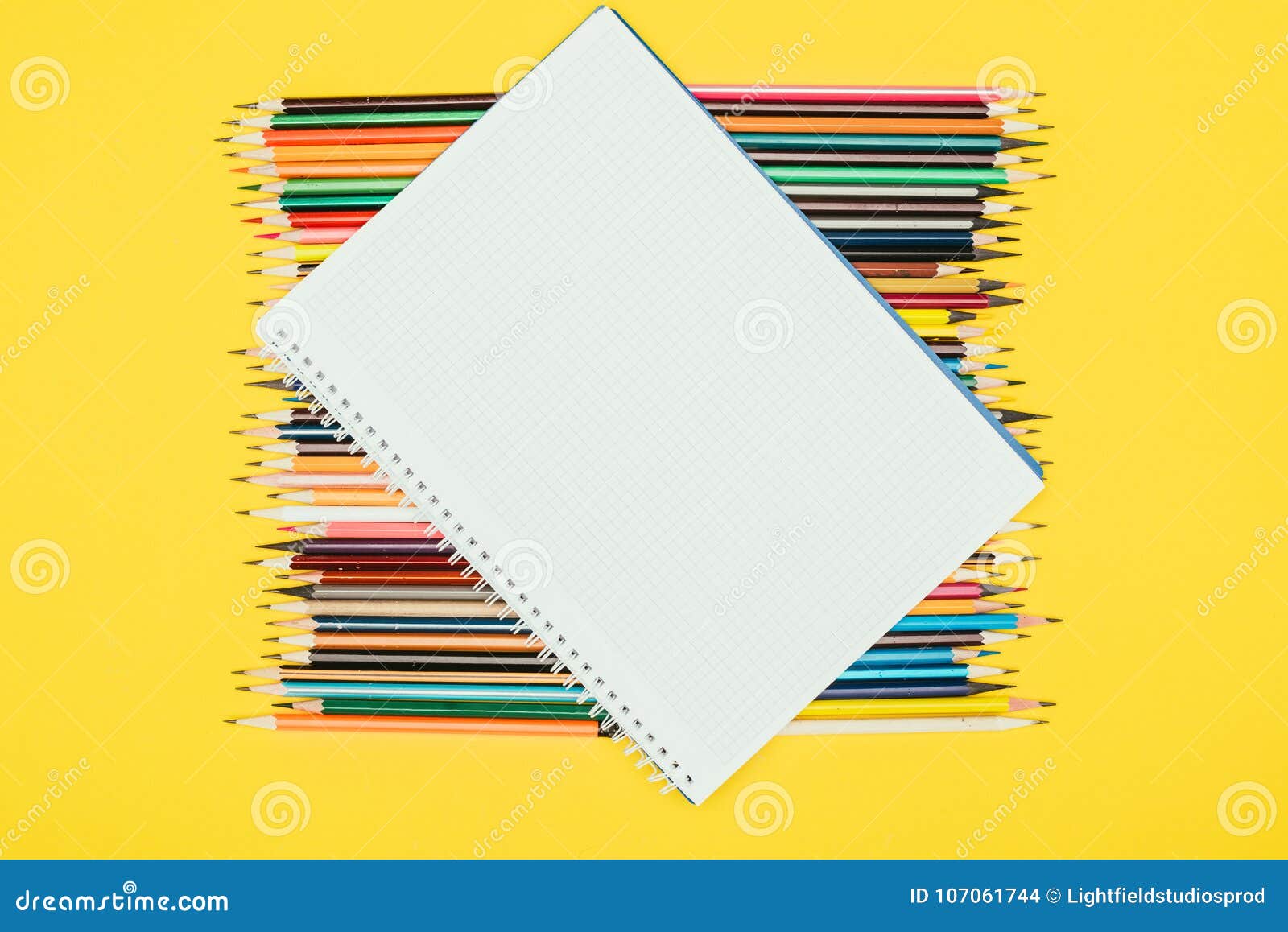 Top View of Composition of Colorful Pencils with Blank Notebook Stock ...