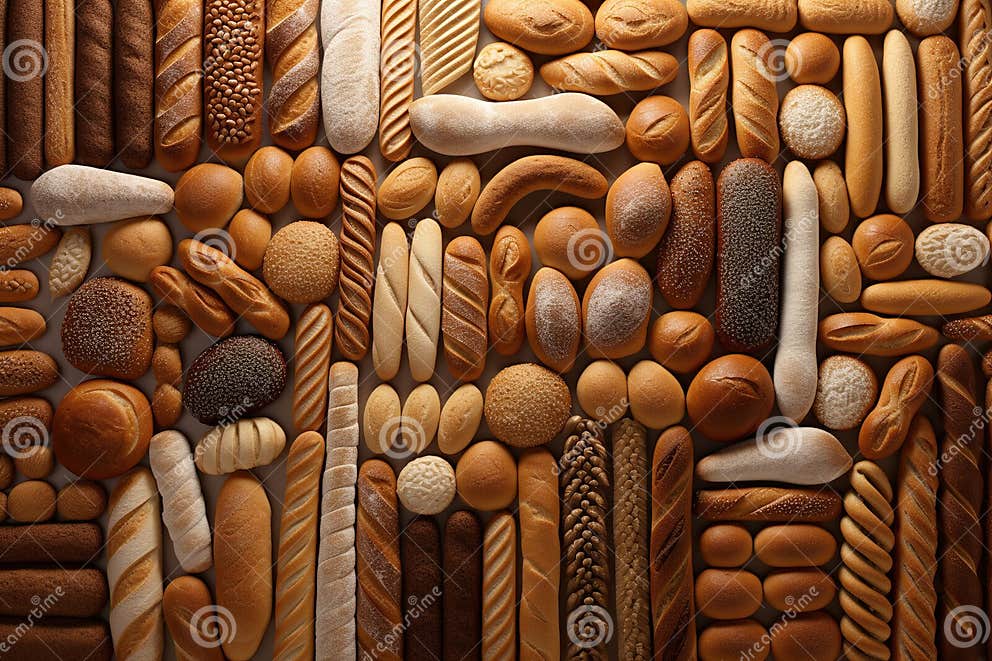 Top View Composition of Various Types of Bread Forming a Harmonious and ...