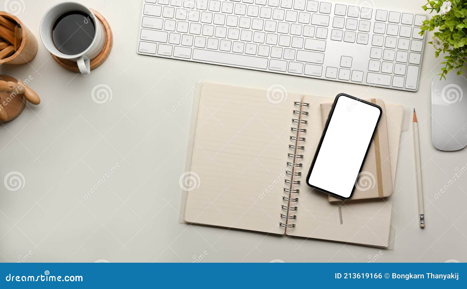 Top View of Computer Desk with Keyboard, Smartphone, Stationery and ...