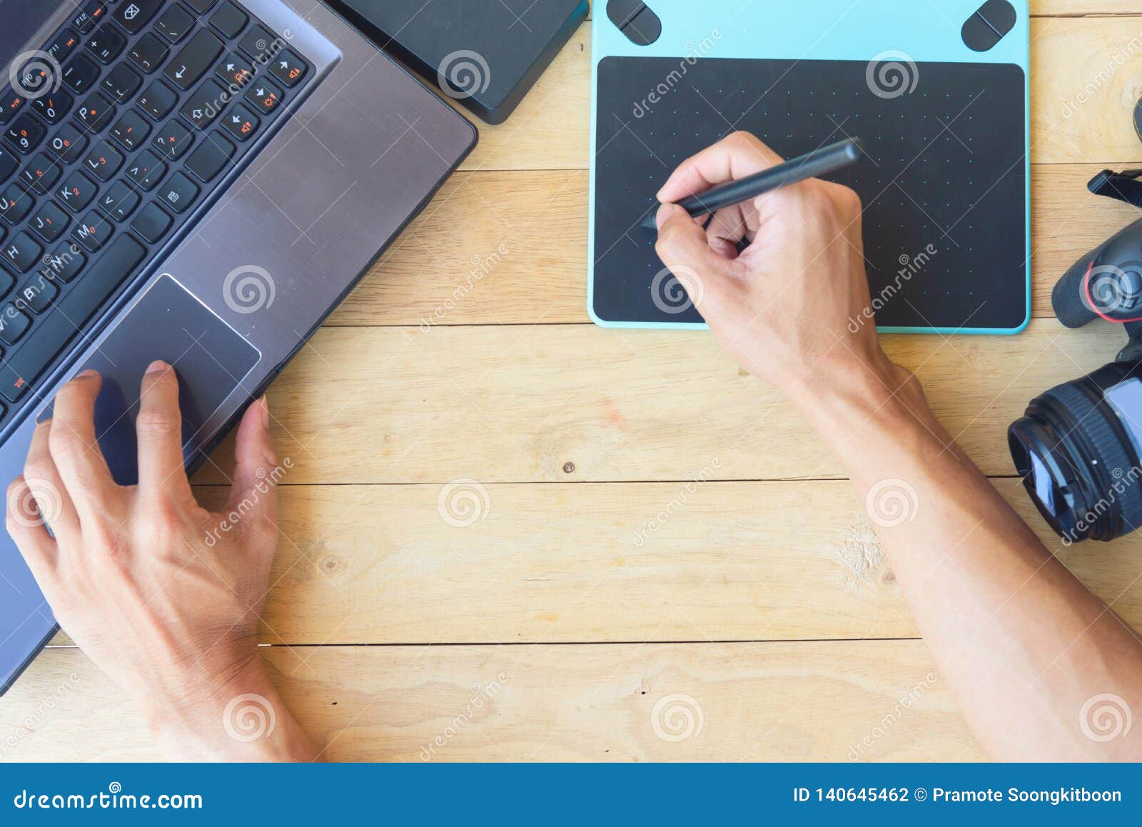 Top View of Computer Graphic and Camera Stock Photo - Image of designer ...