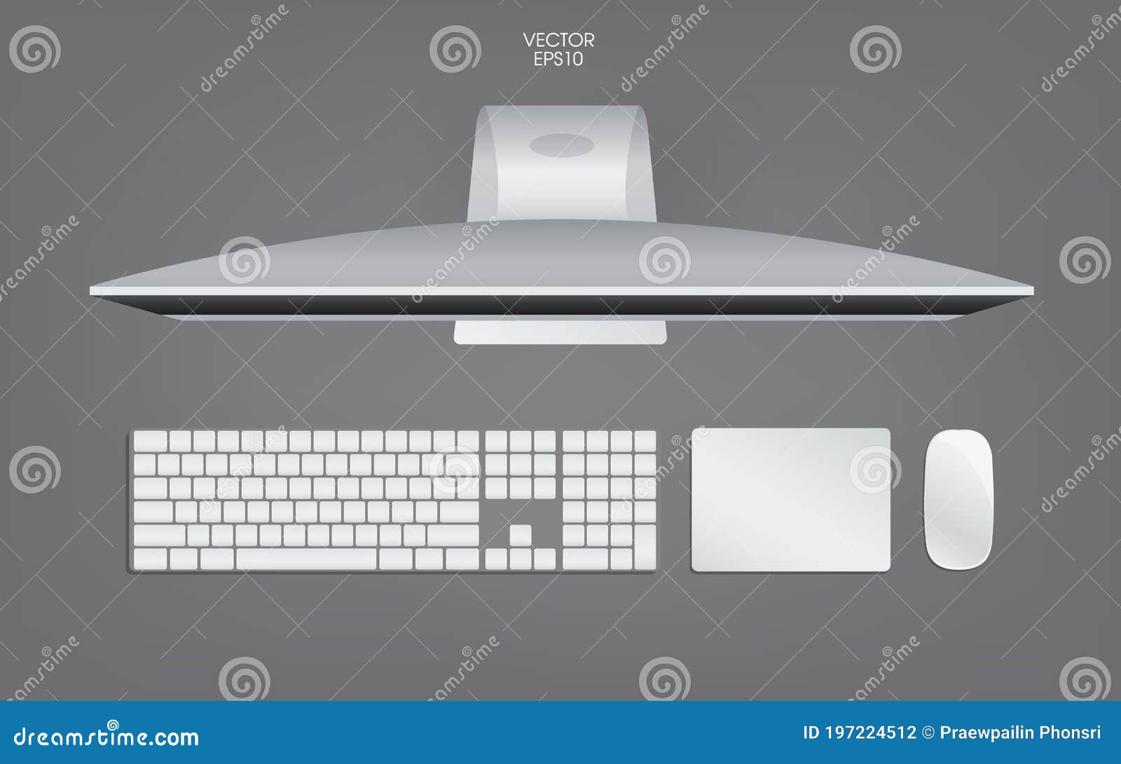Top View of Computer, Keyboard, Mouse and Track Pad. Mock Up Template ...