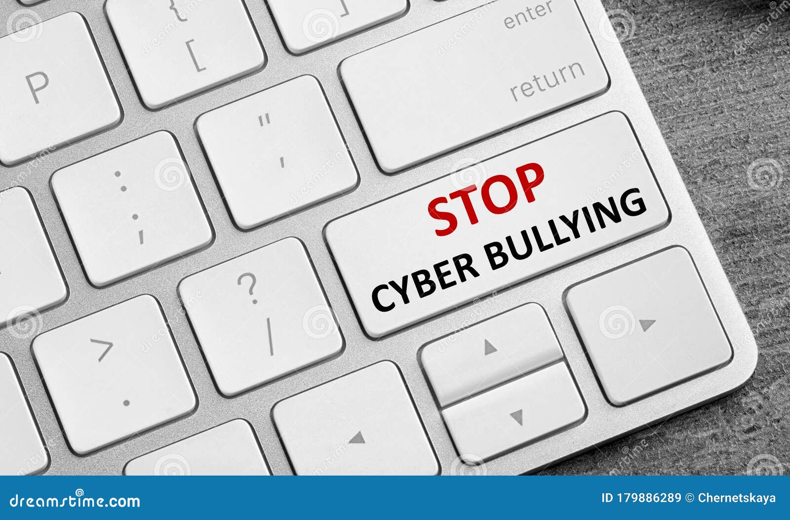 Top View of Computer Keyboard with Phrase STOP CYBER BULLYING on Button ...